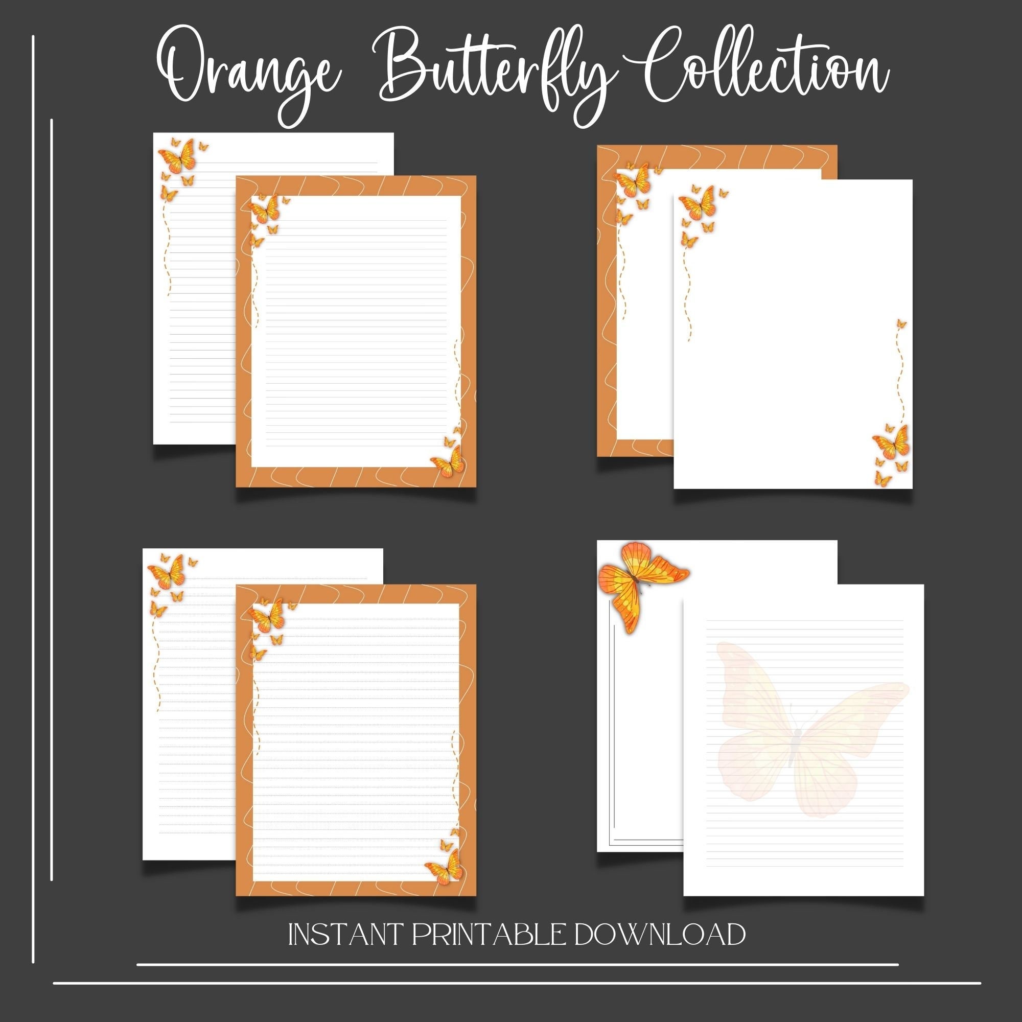 Orange Butterfly Printable Stationery Set 8.5x11 Digital - Etsy