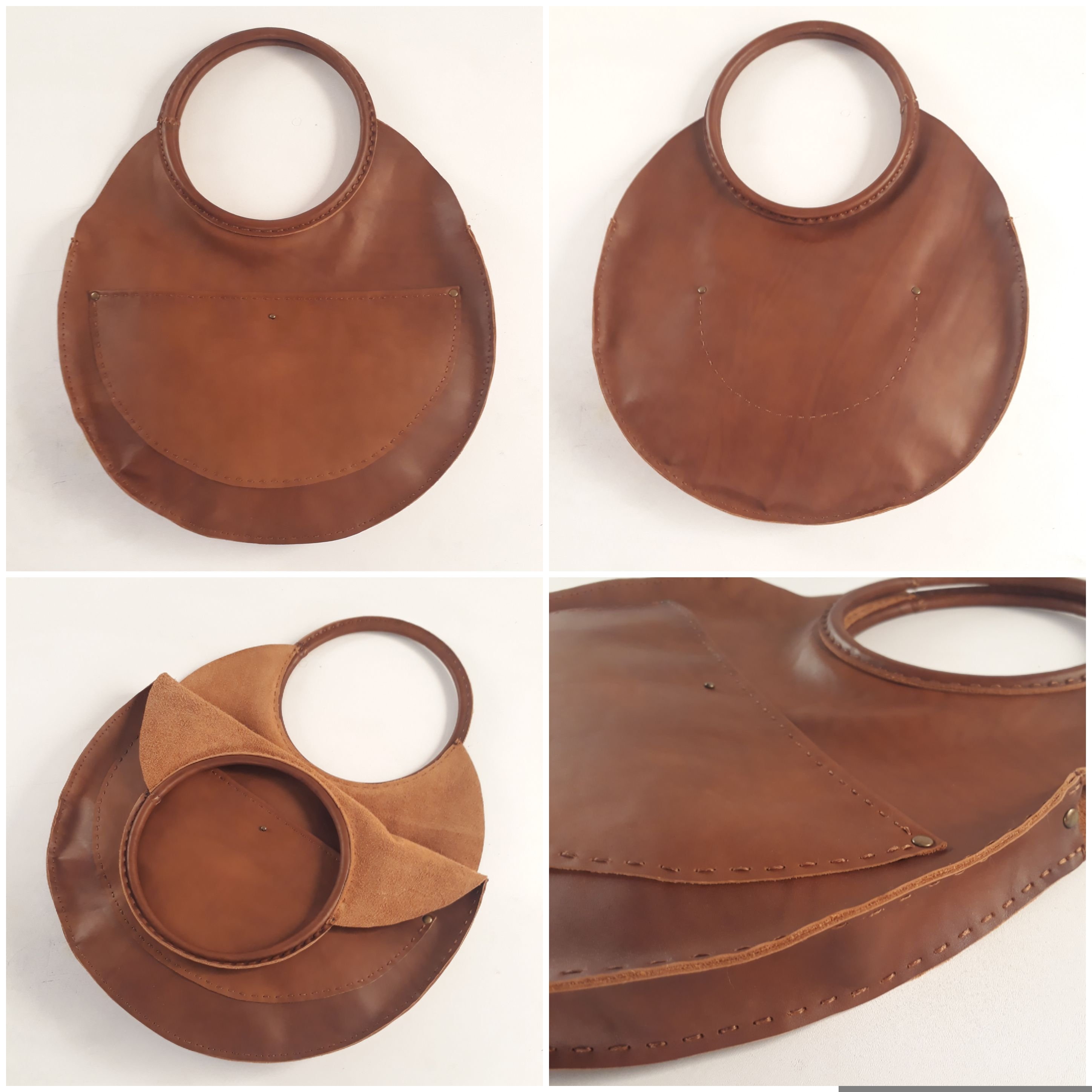 Large Round Real Leather Handmade Design Bag. for Work Chic - Etsy