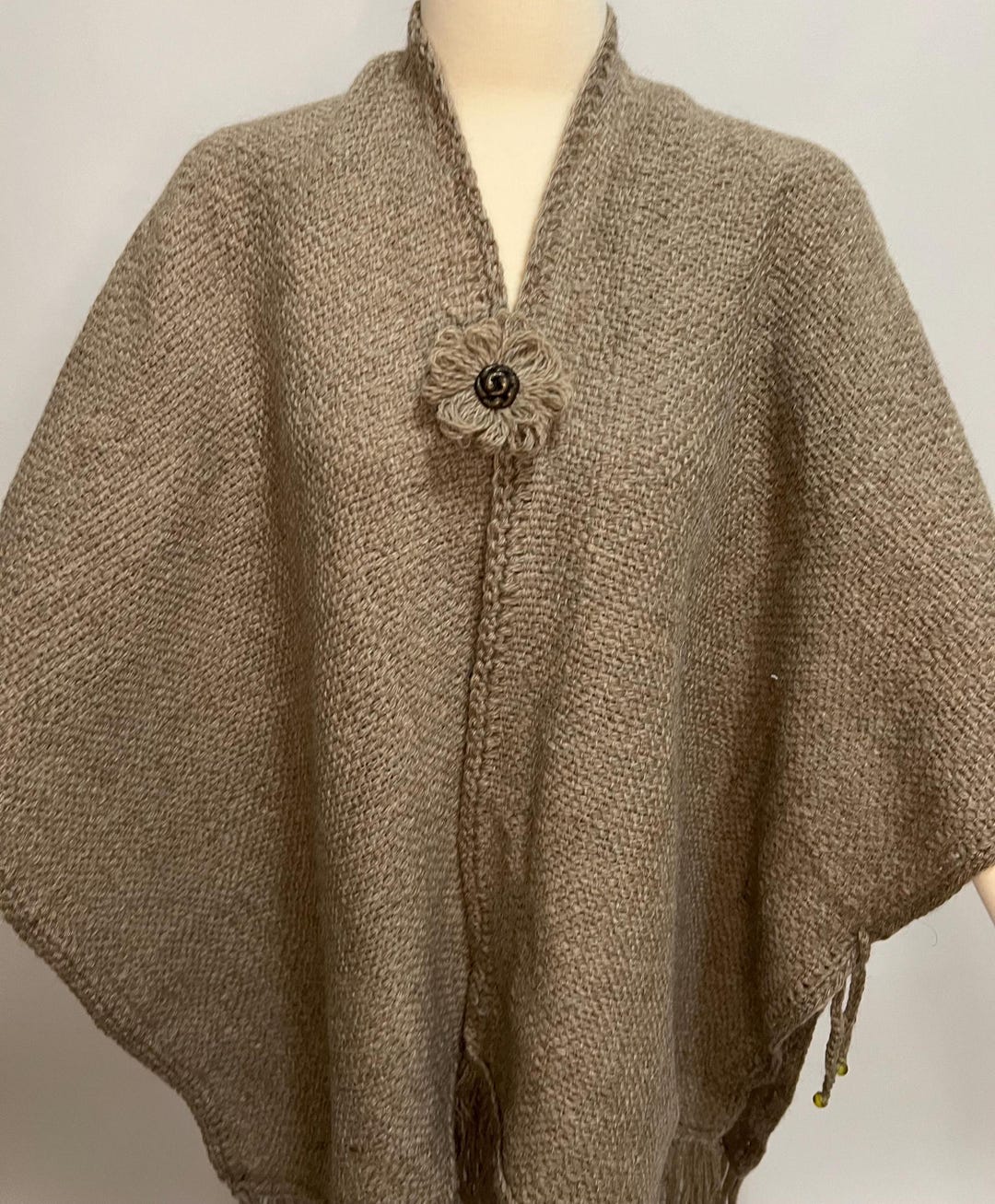 Llama Wool Ruana Poncho Cape Shawl Woven to the Loom by Hand. Taupe ...
