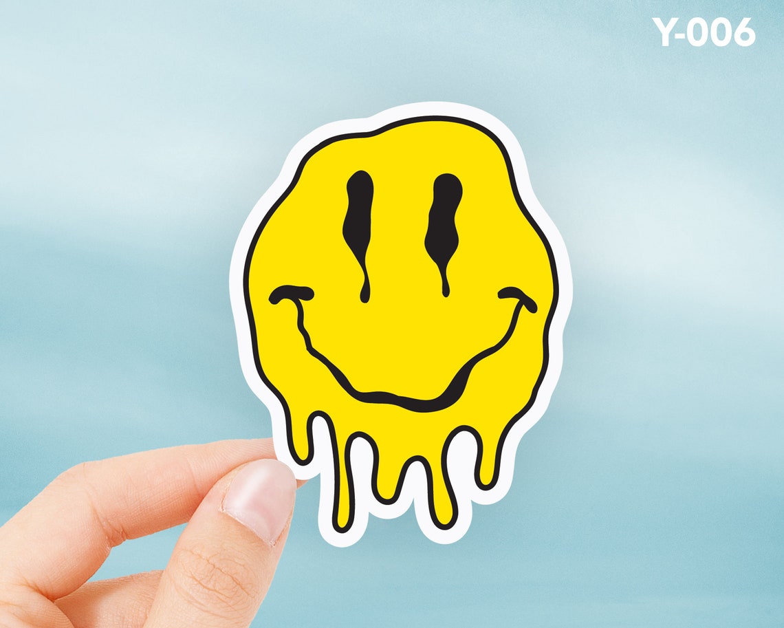 Melting Smiley Face Sticker Cute Stickers Drippy Yellow - Etsy