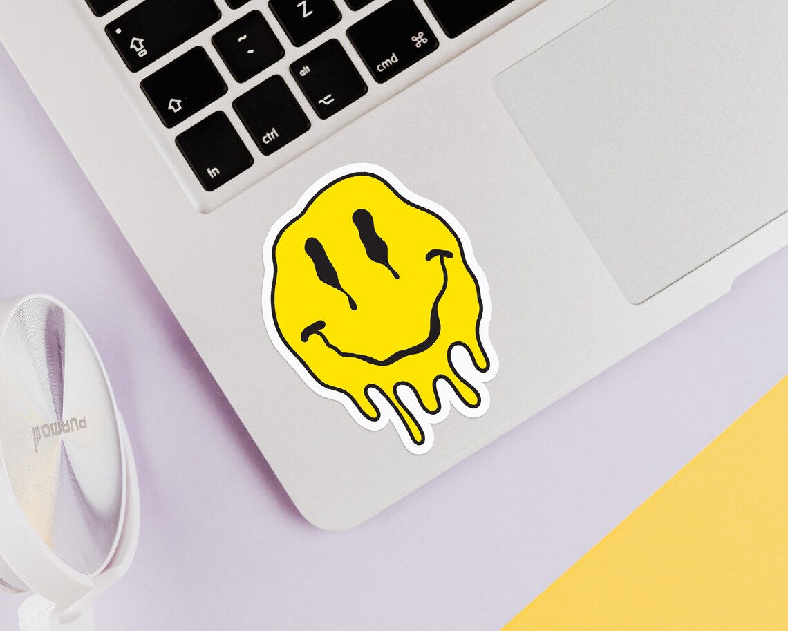Melting Smiley Face Sticker Cute Stickers Drippy Yellow - Etsy