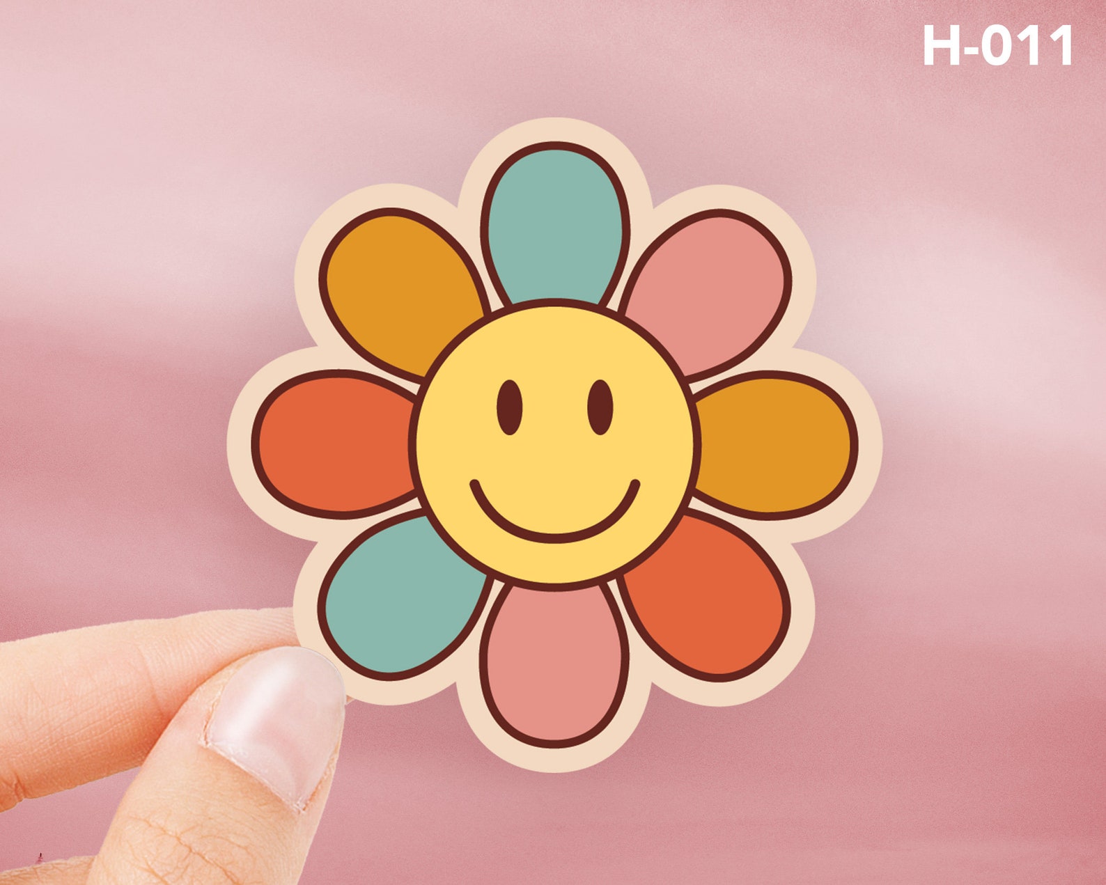 Happy Face Flower Sticker Cute Retro Hippie Sticker Smile - Etsy