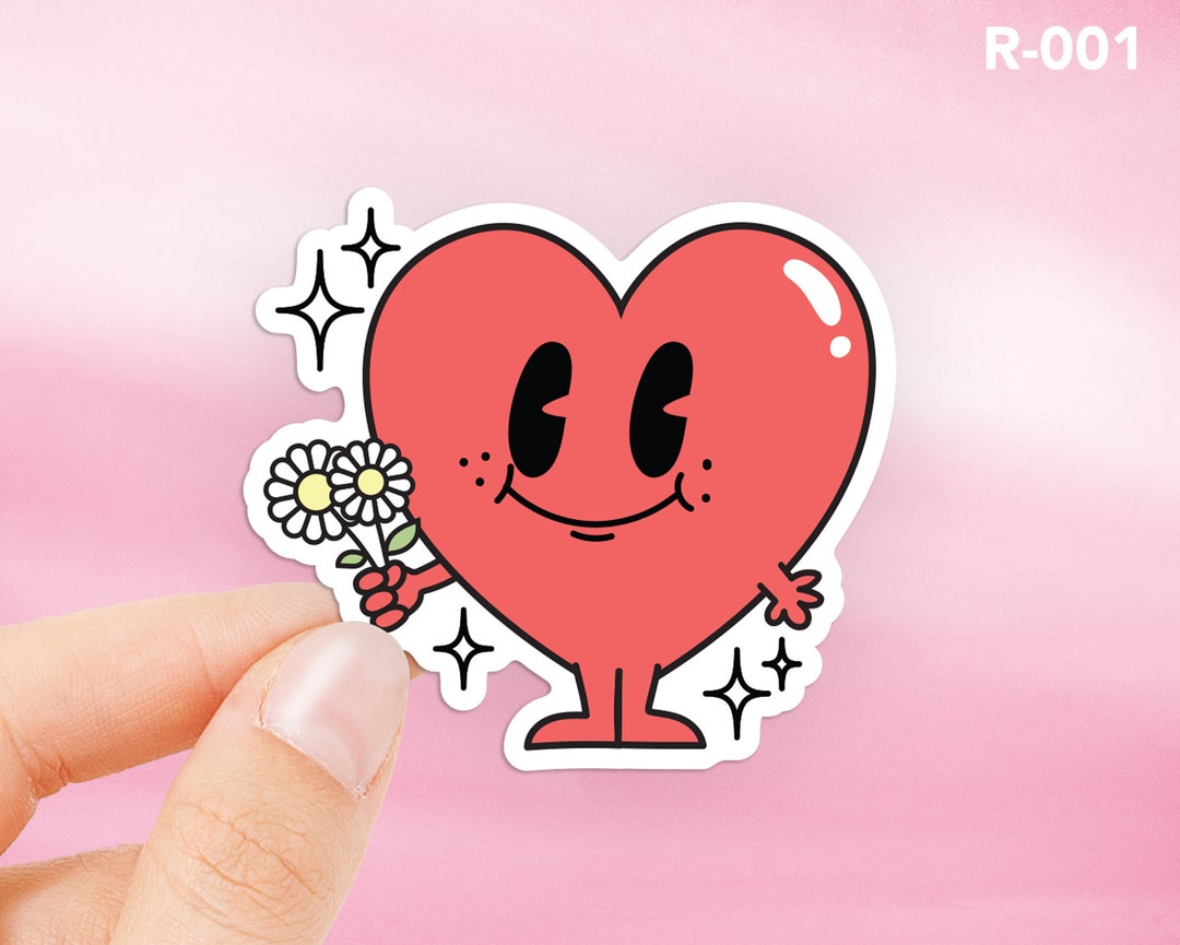 Red Retro Heart Sticker, Cute Stickers, Retro Character Waterproof ...