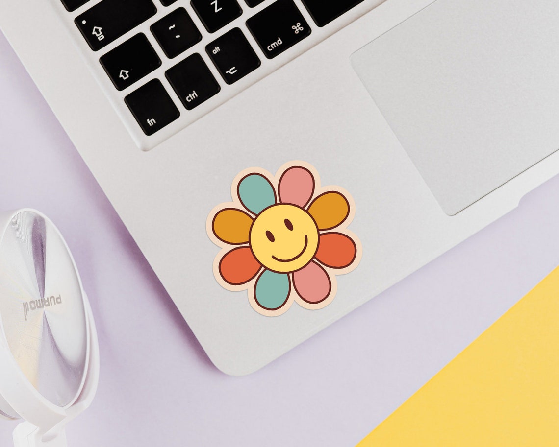Happy Face Flower Sticker Cute Retro Hippie Sticker Smile - Etsy