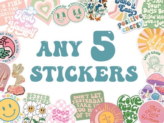5 Sticker Pack Vinyl Sticker Bundle Cute Water Bottle - Etsy