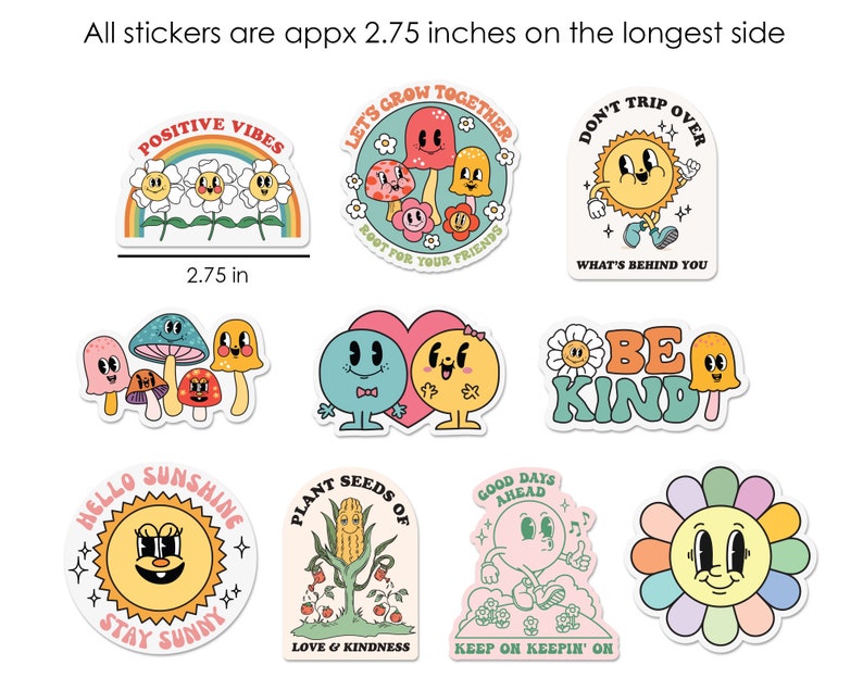 Retro Sticker Pack of 10 Cute Stickers Positive Quote - Etsy