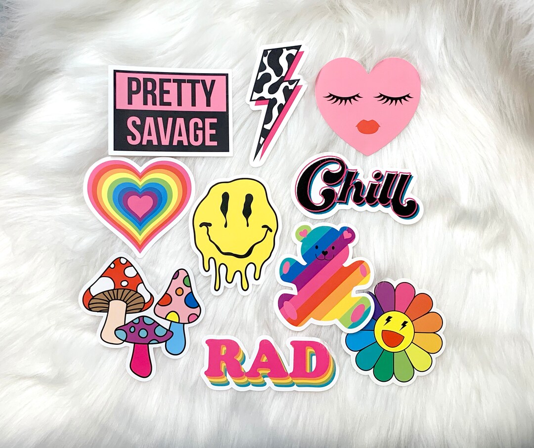 Sticker Pack of 10, Y2K Retro Sticker Bundle, Colorful Rainbow ...