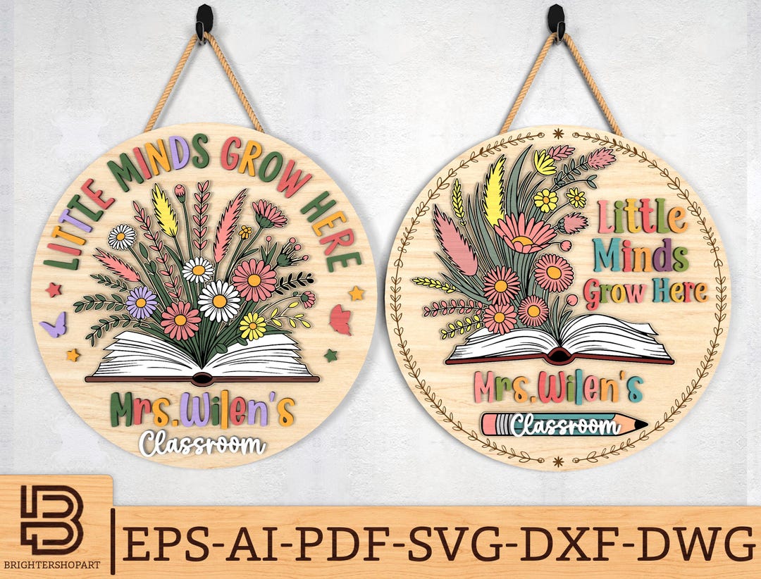 Little Minds Grow Here Floral Teacher Door Hanger Laser Cut File ...