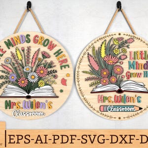 Little Minds Grow Here Floral Teacher Door Hanger Laser Cut File ...