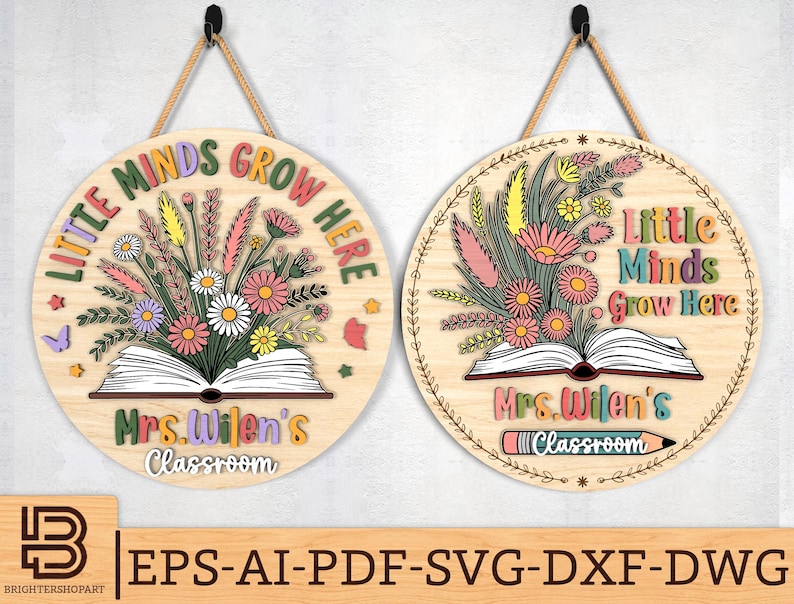 Little Minds Grow Here Floral Teacher Door Hanger Laser Cut File ...