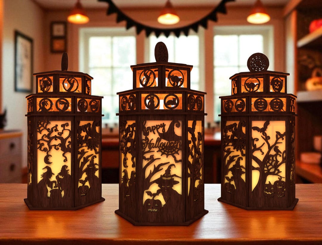 DIY Halloween Lantern Laser Cut File Svg,haunted Witch Pumpkin Scene ...