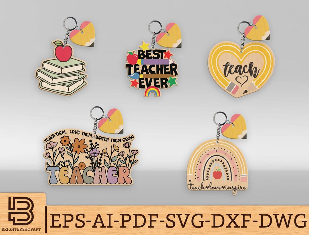 Teacher Keychain Svg Bundle, Gift for Teacher, Teacher Gift, Teacher ...