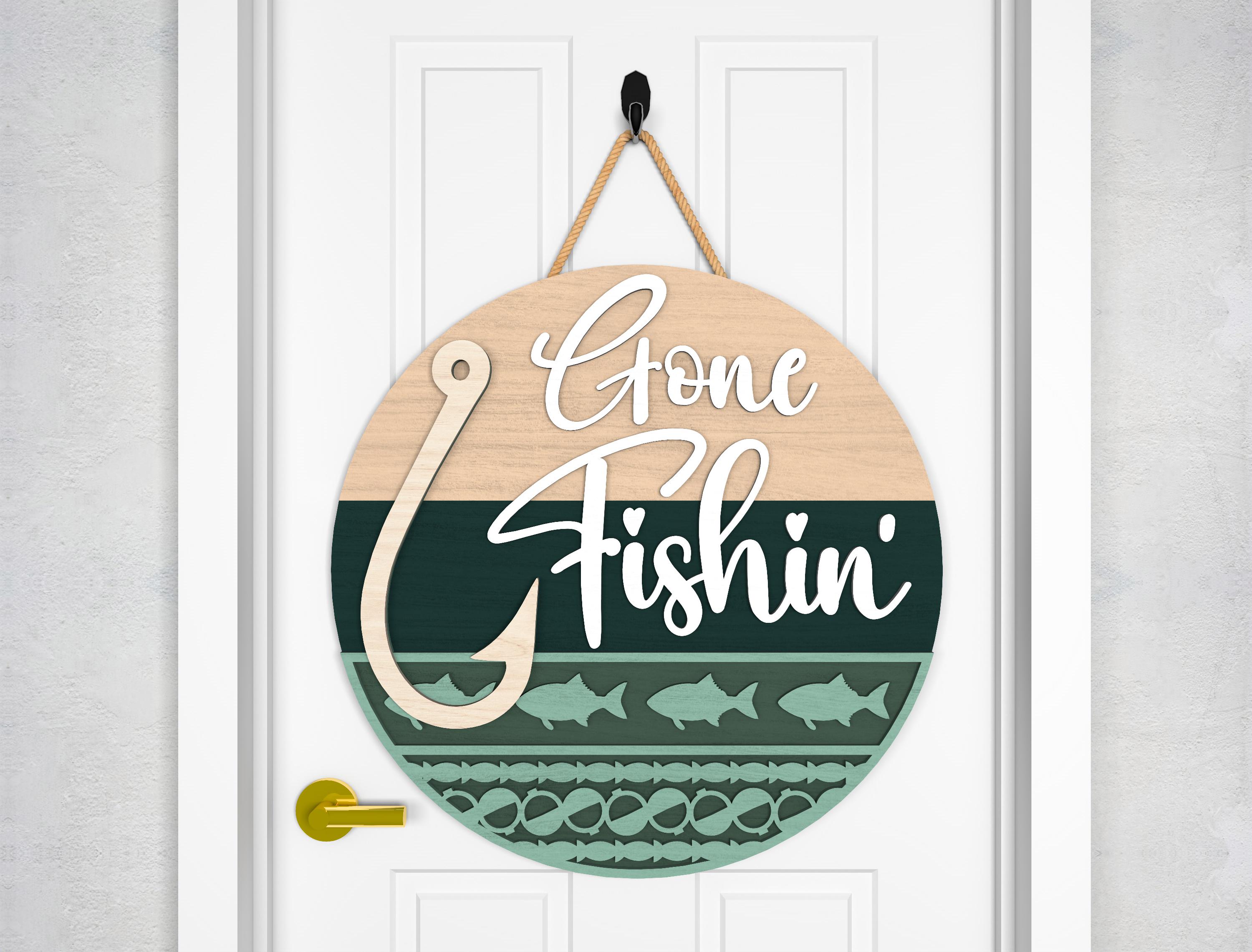 Fishing Door Hanger SVG Bundle, Prolly Out Fishin & Gone Fishin' Round ...