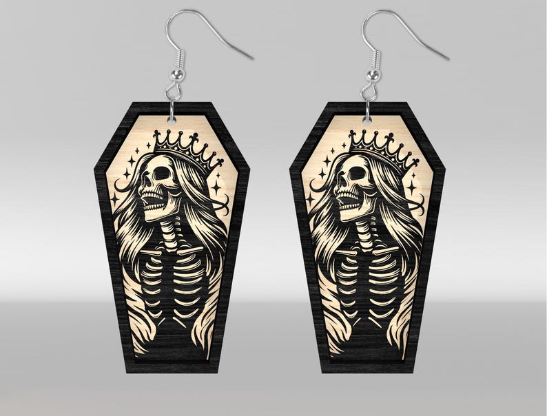 Coffin Skeleton Earrings SVG Bundle, Gothic Skull Girl Laser Cut Files ...