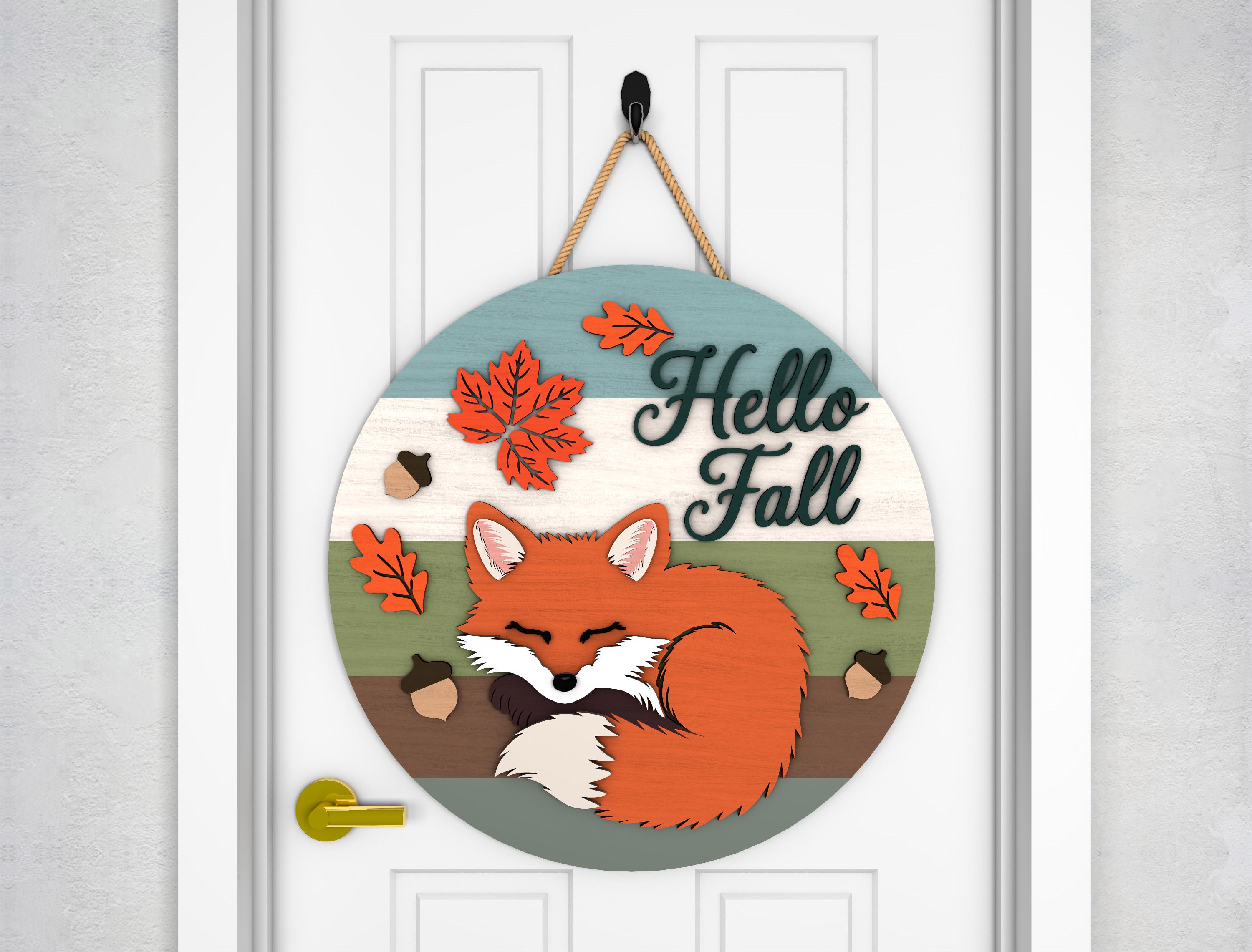 Hello Fall Door Sign SVG Bundle, Hello Fall Fox and Gnome Round Sign ...