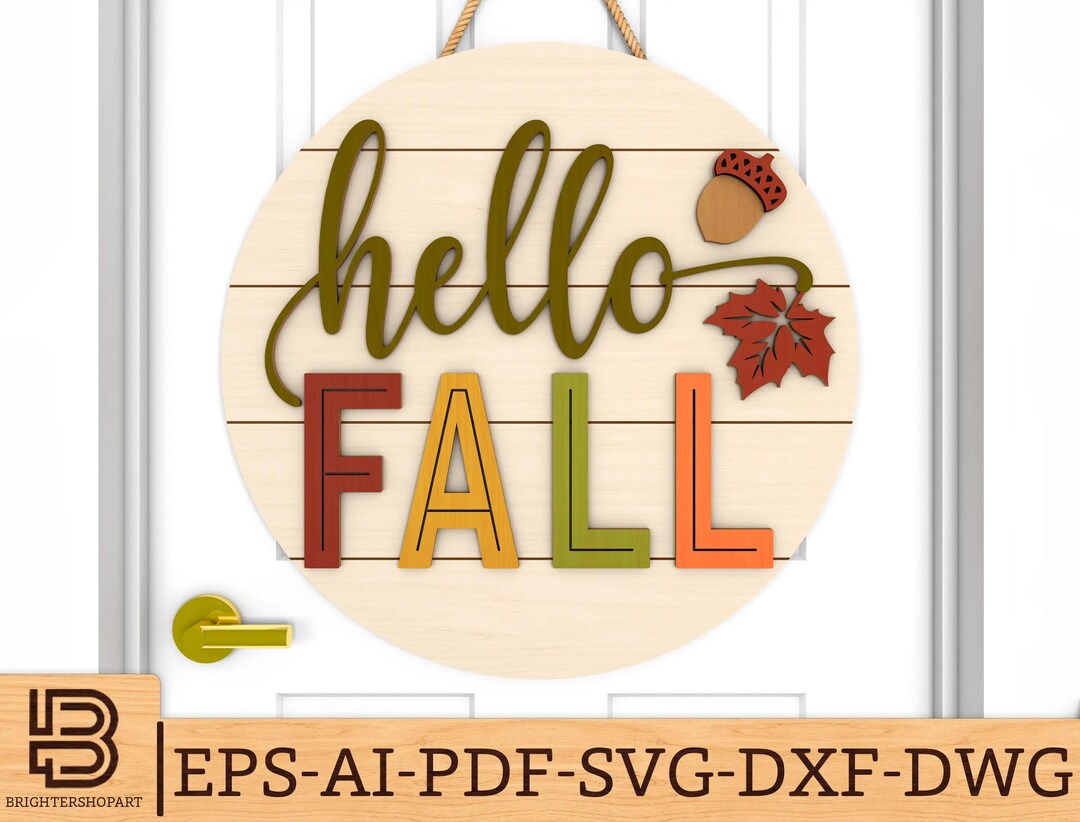Hello Fall Round Sign SVG, Maple Leaf Svg, Autumn Welcome Sign Svg ...