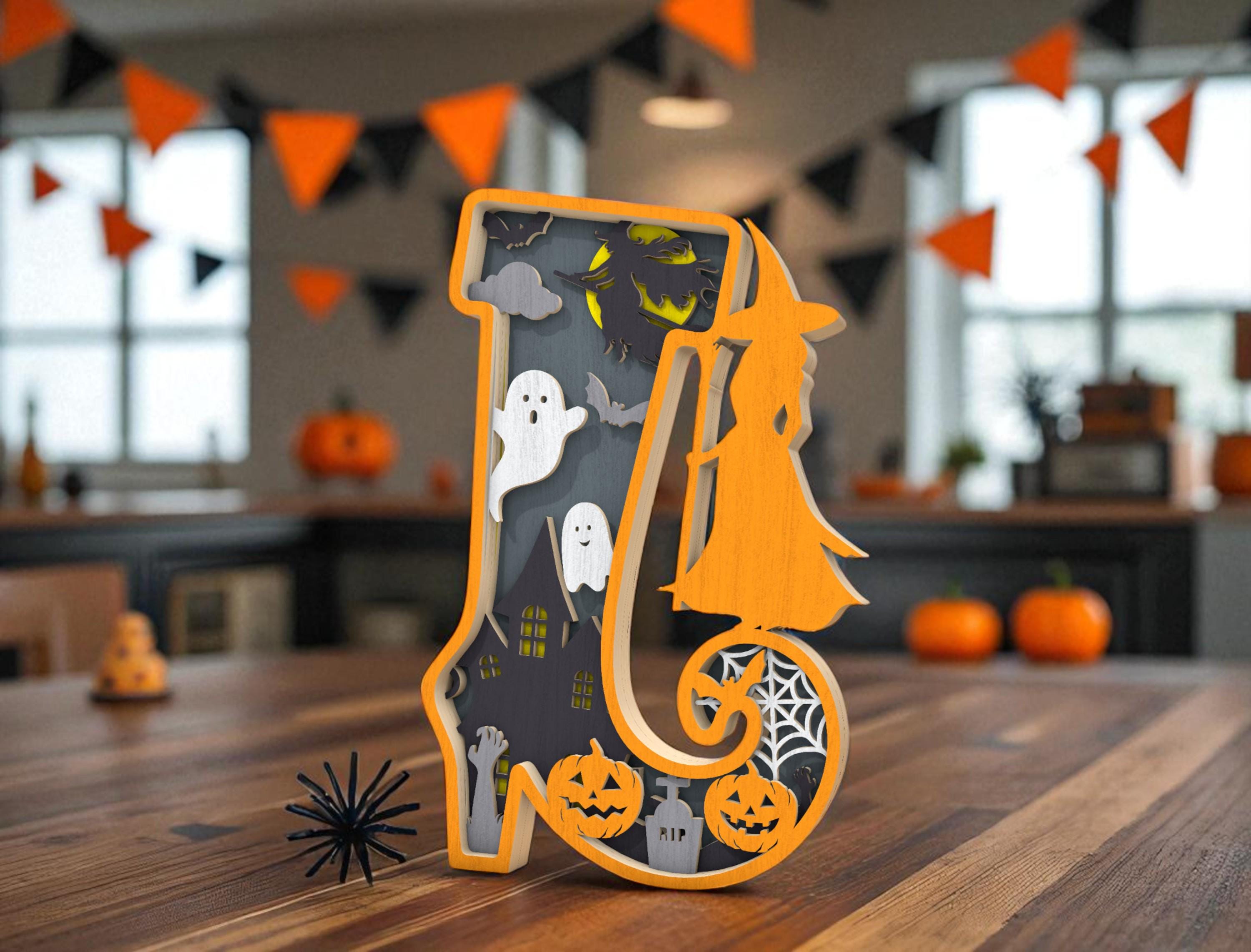 Halloween Wood Sign Laser Cut File Svg , Witch and Ghost Wooden Letter ...