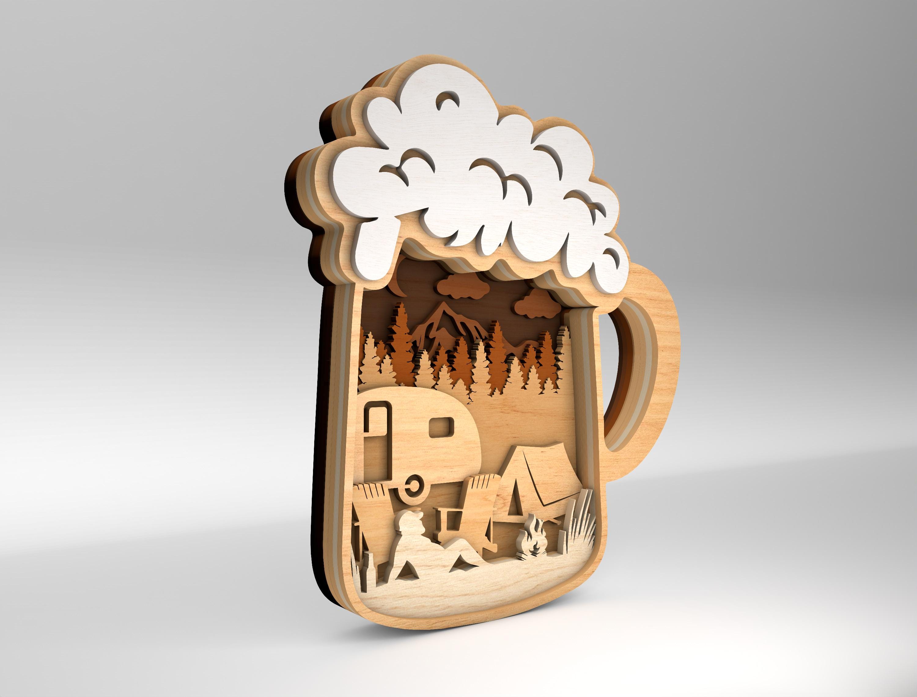 Beer Mug Camping Scene SVG, 3D Layered Camper Sign Svg, Laser Cut ...