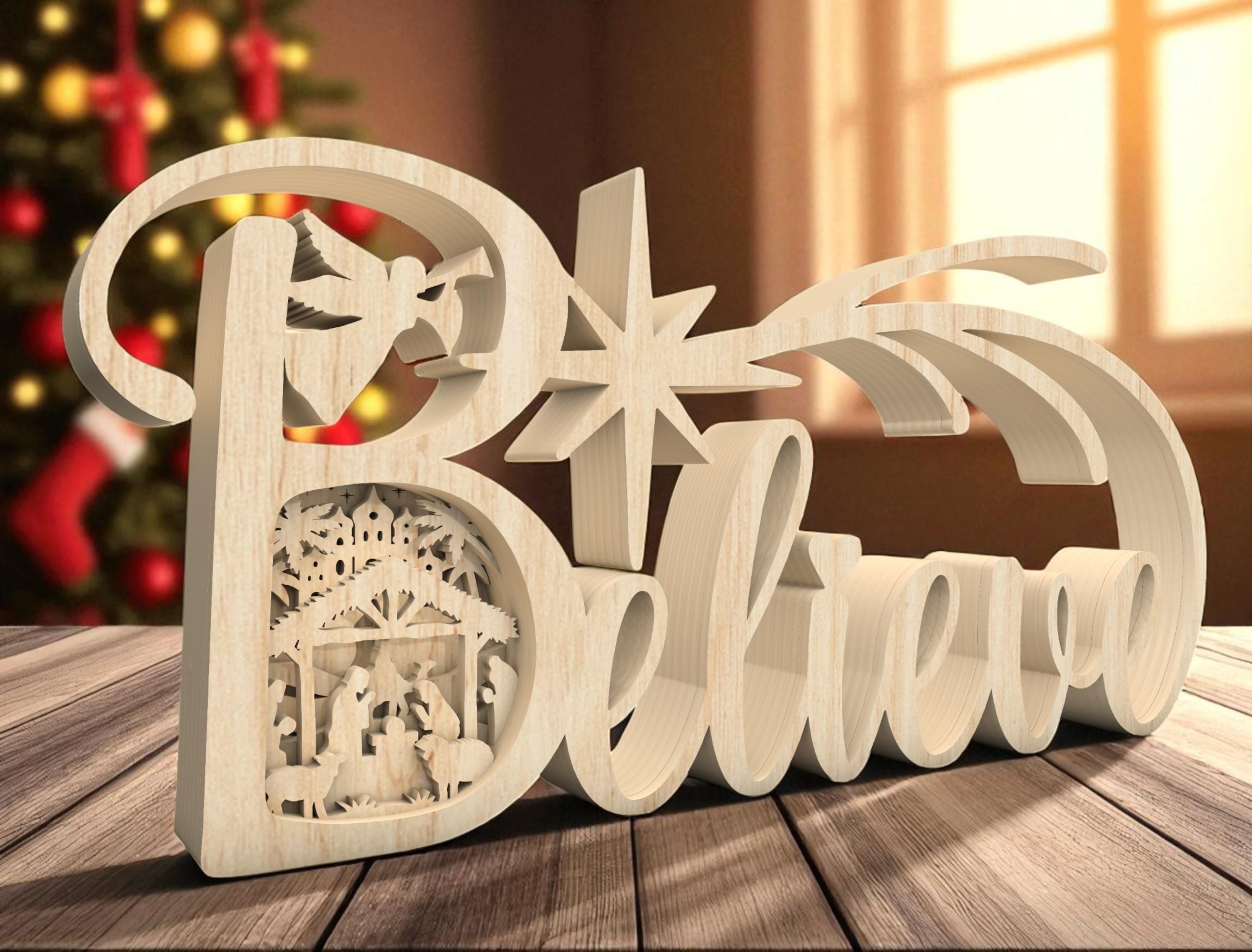 Believe Nativity Scene SVG, Christmas Word Sign Svg Laser Cut, Wooden ...