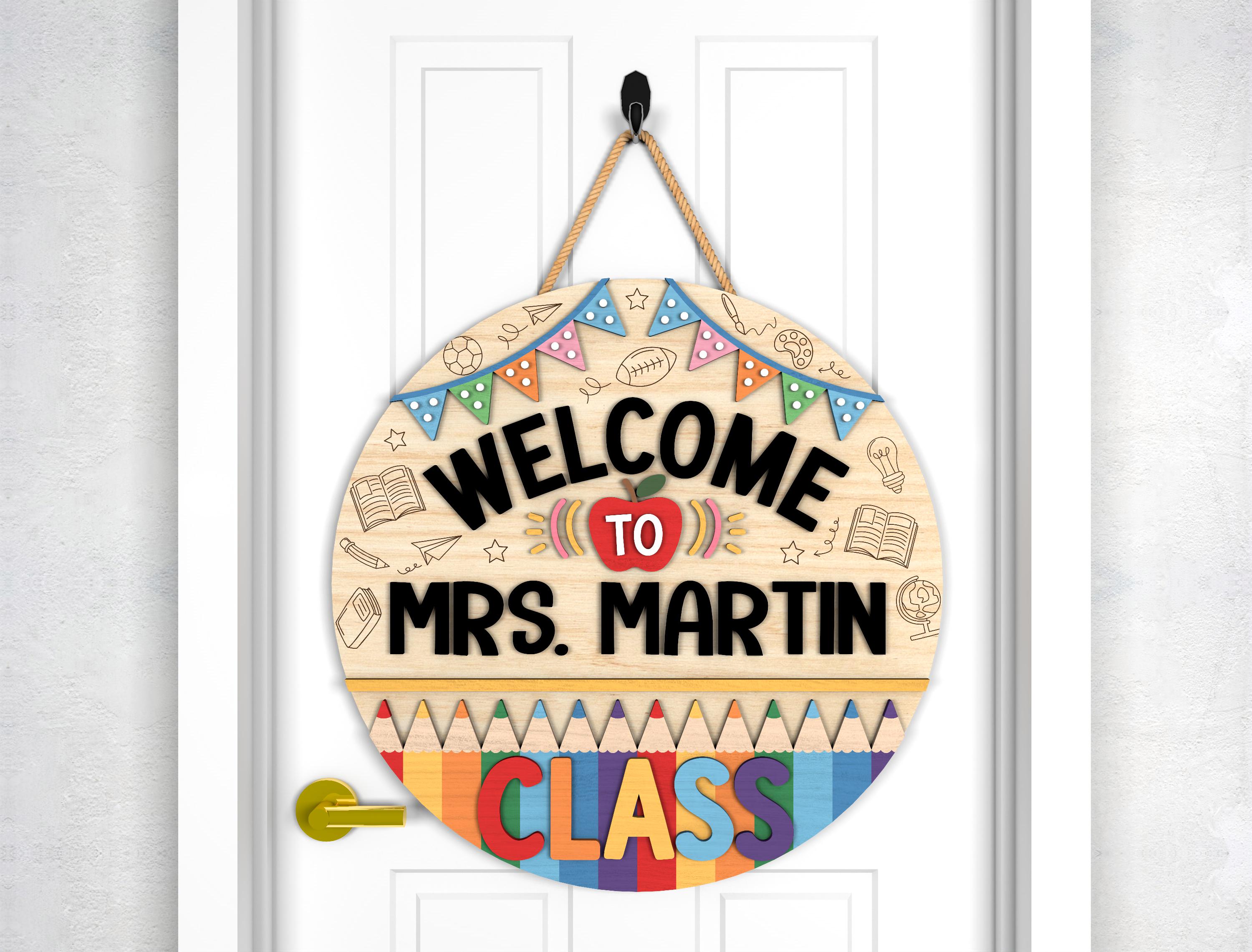 Personalized Teacher Door Sign SVG, Back to School Classroom Name Round ...