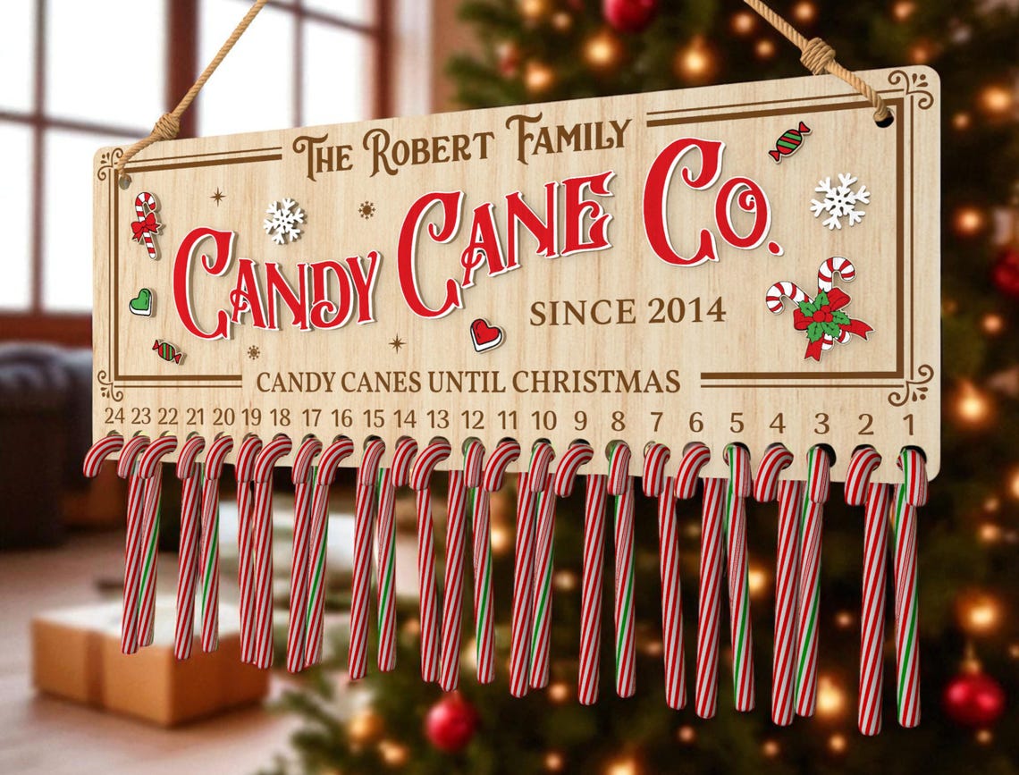 Candy Cane Advent Calendar Door Sign SVG, Christmas Countdown Glowforge ...