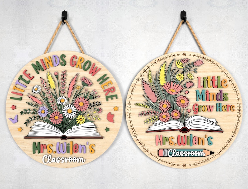 Little Minds Grow Here Floral Teacher Door Hanger Laser Cut File ...