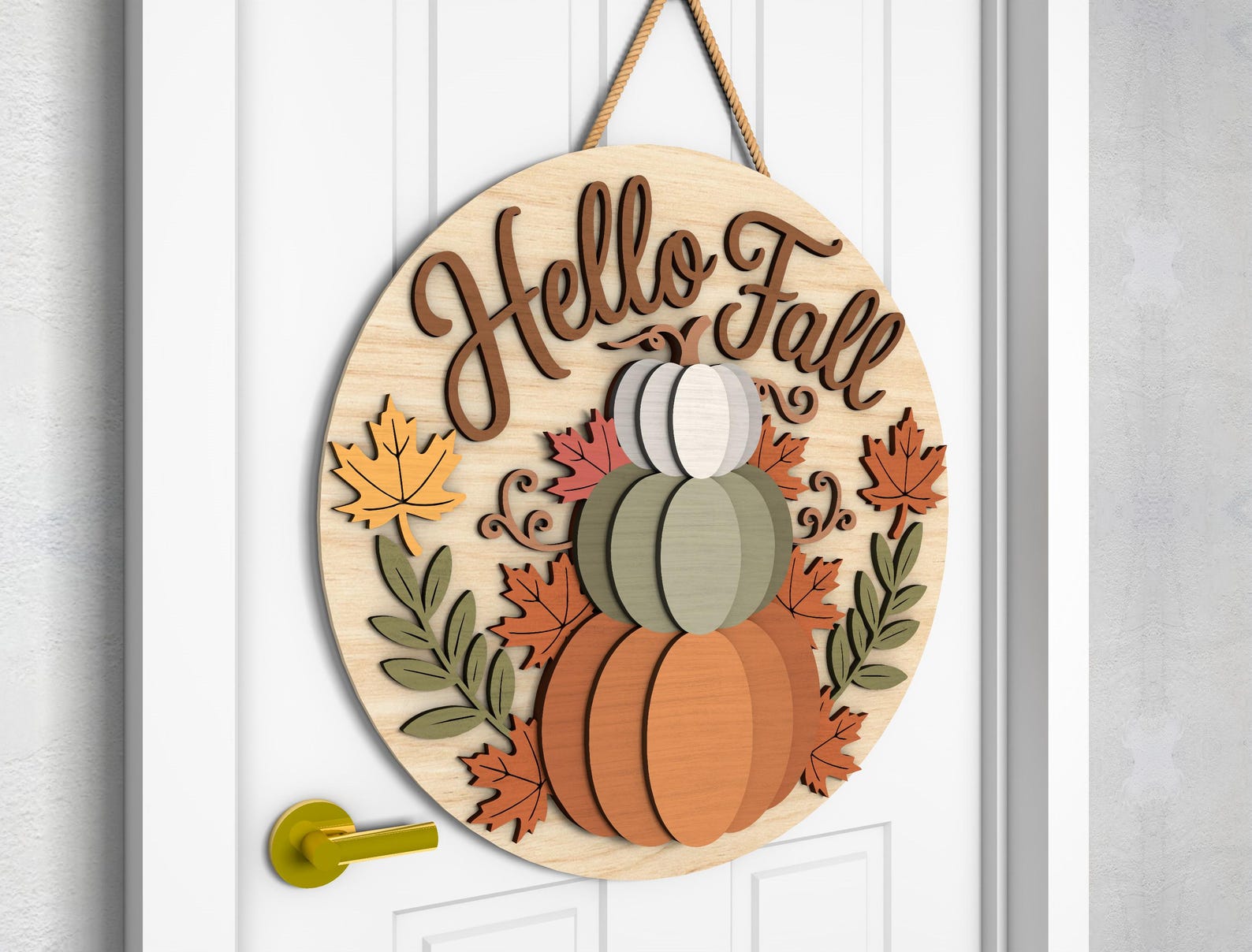 Fall Pumpkin Door Sign SVG, Hello Fall & Hello There Layered Round Sign ...