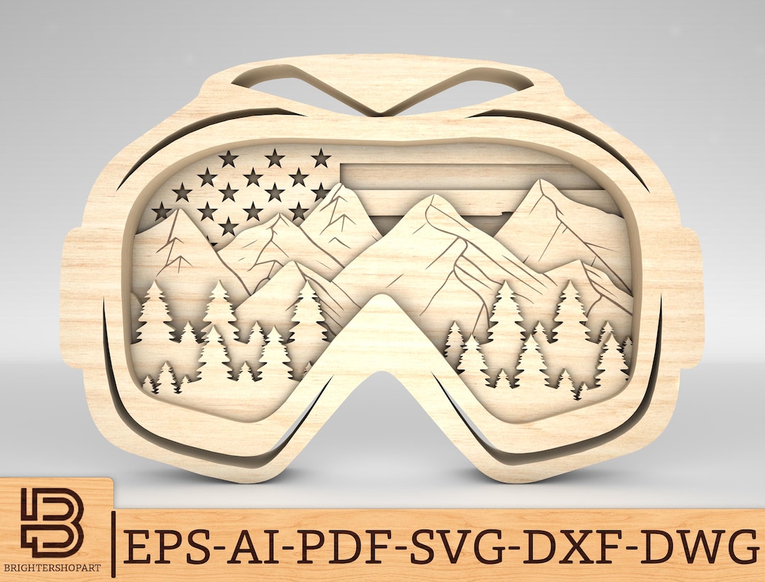 Multilayer US Flag Ski Goggles With Mountain Art Svg, Skiing Svg,3d ...