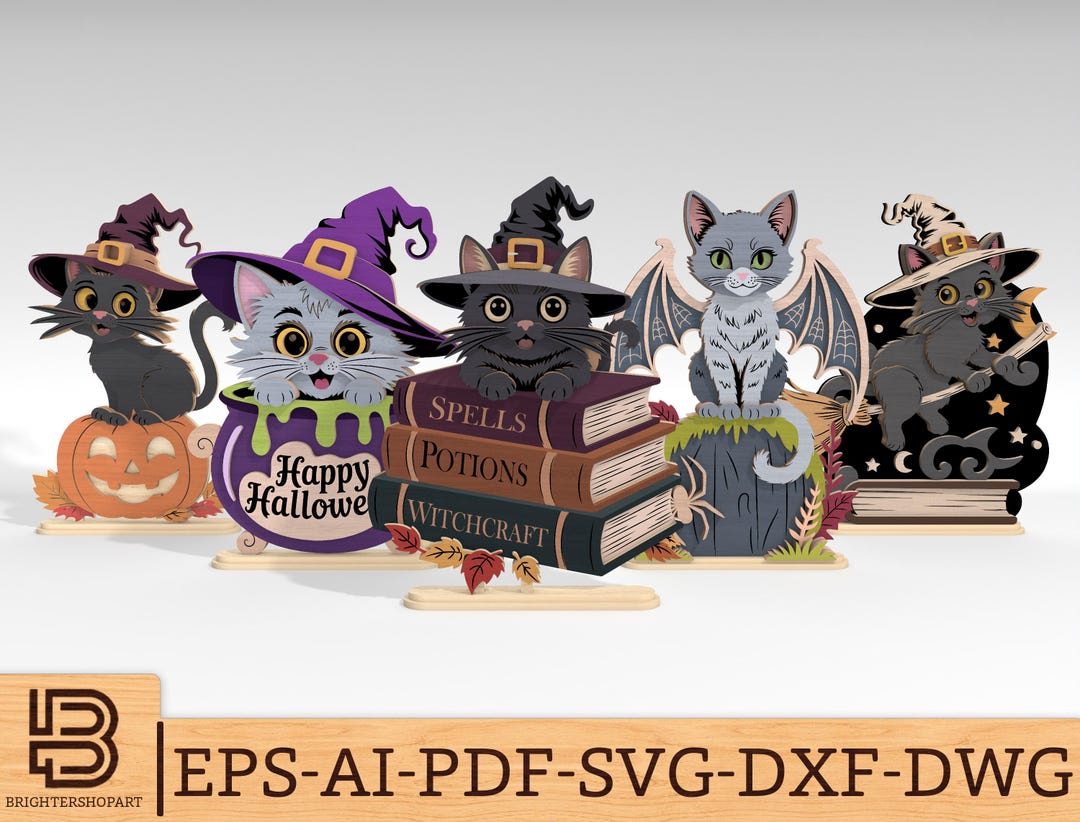 Halloween Standing Black Cats Table Decoration Svg, Witch Kittens on ...