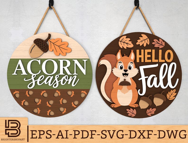 Acorn Season Fall Sign SVG Bundle, Squirrel and Acorn Round Sign Cut ...