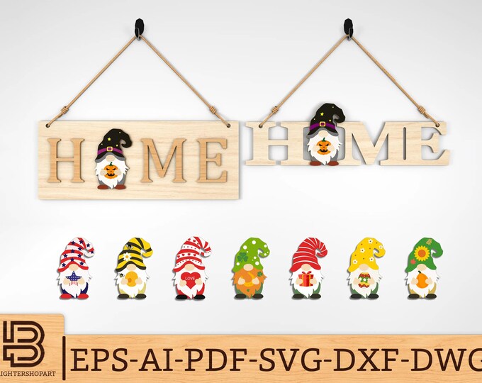 Interchangeable Sign Svg Cut File, Gnome Sign for Front Door, Seasonal ...