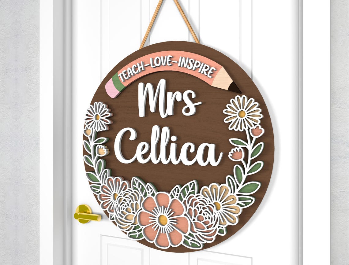 Personalized Teacher Door Sign SVG, Back to School Classroom Name Round ...