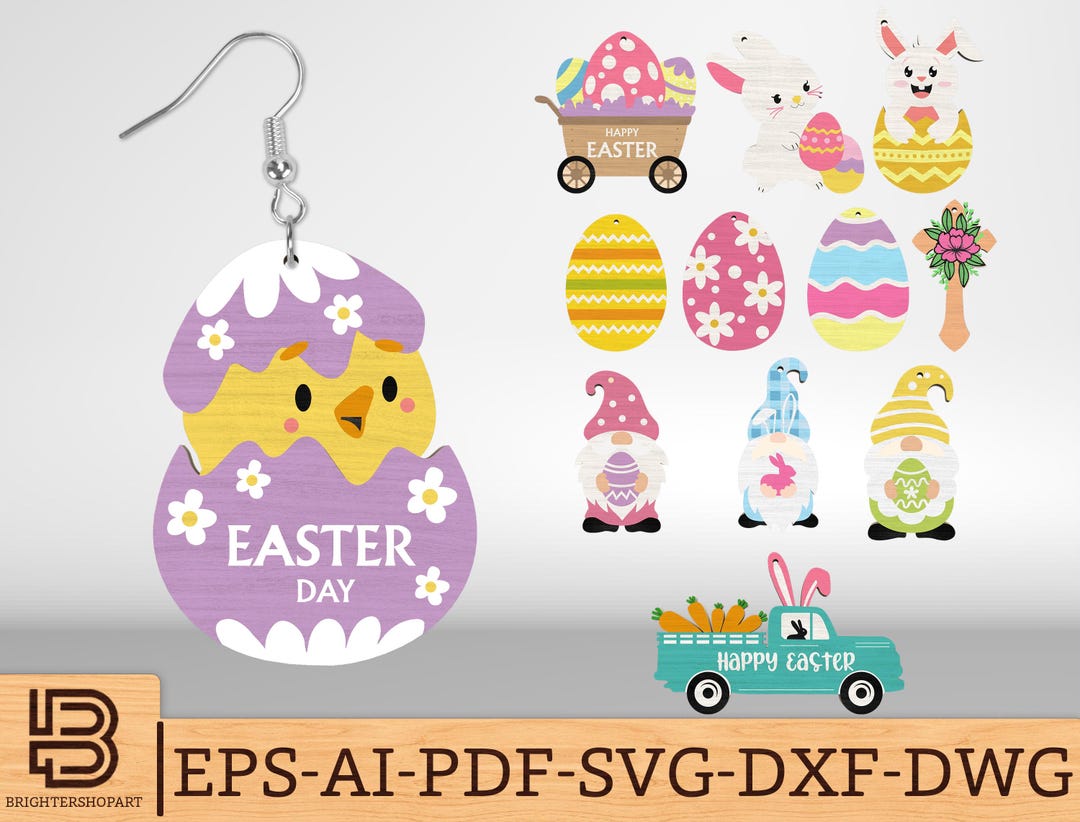 Happy Easter Earring Svg Bundle, Easter Bunny Earrings Laser Cut File ...