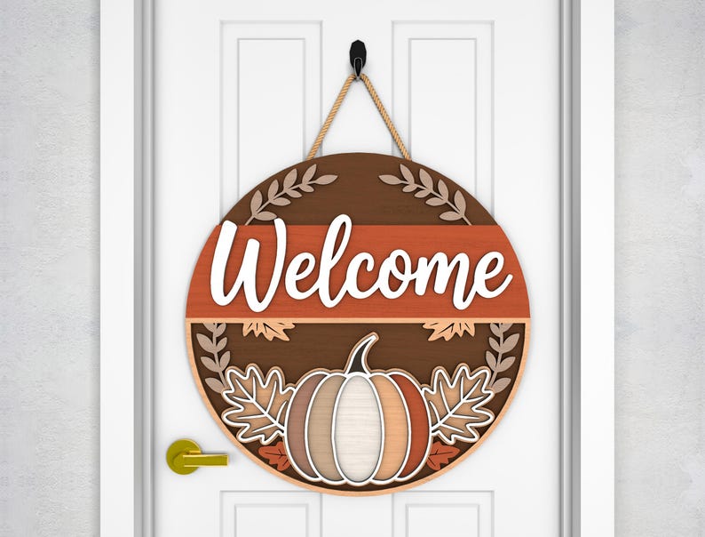 Welcome Pumpkin Hello Fall Sign SVG Bundle, Fall Round Door Hanger ...
