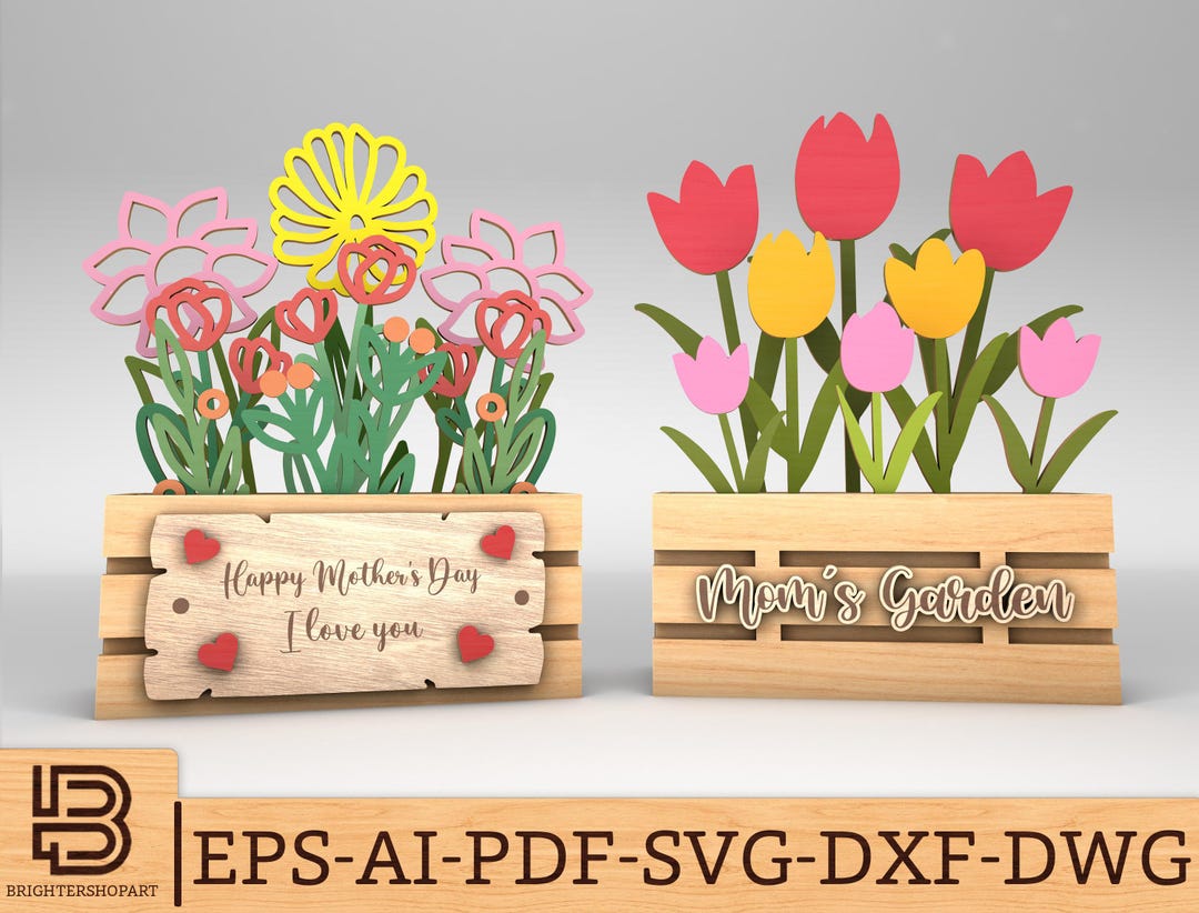 Mothers Day Flower Box Laser Cut Svg Tulip Box Svg Wildflower Box Svg