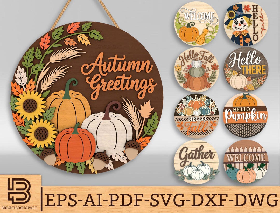 Fall Door Hanger SVG Bundle, Hello Fall Welcome Sign Svg, Autumn ...