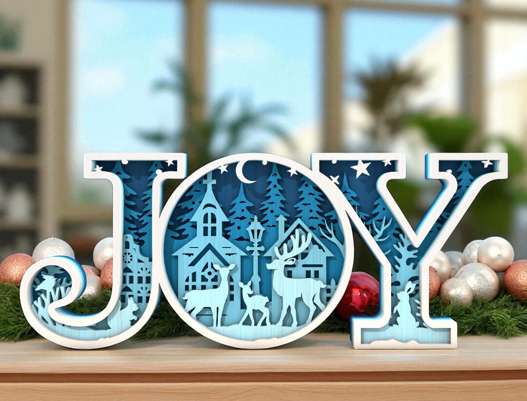 JOY Christmas Sign Stand Decor Cutfile SVG ,layered Wooden Letters With ...