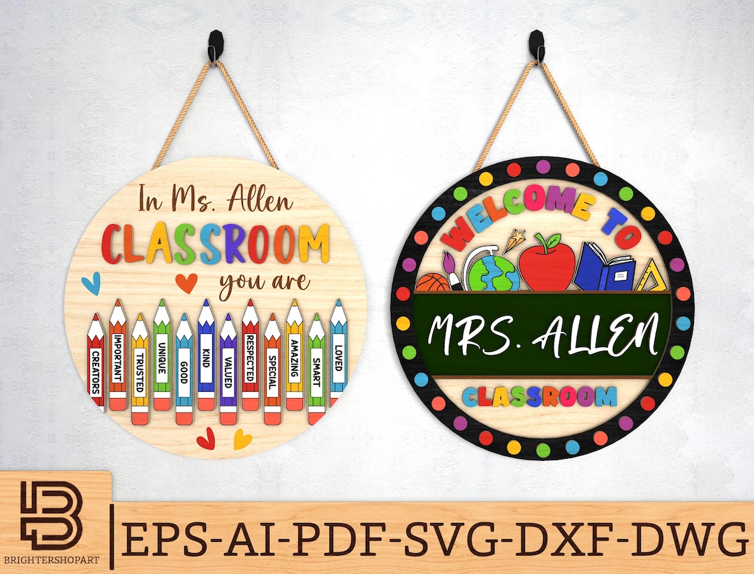 Personalized Colorful Teacher Round Door Sign SVG, Teacher Gift ...