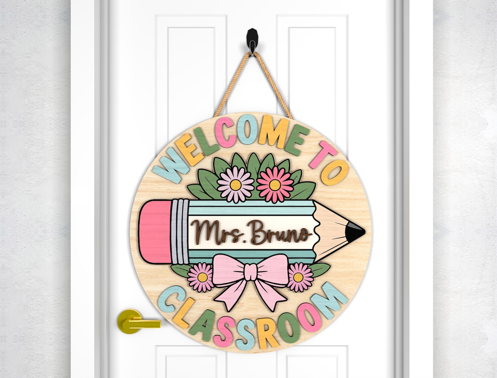 Personalized Teacher Door Sign SVG, Welcome to Classroom Pencil Sign ...