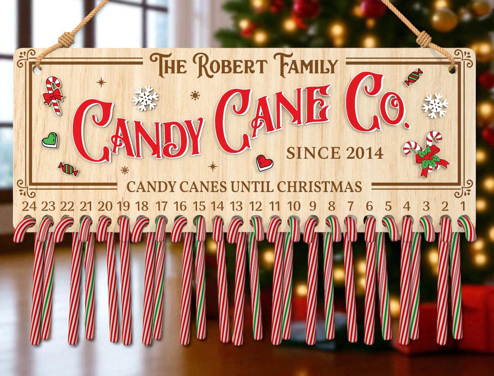 Candy Cane Advent Calendar Door Sign SVG, Christmas Countdown Glowforge ...