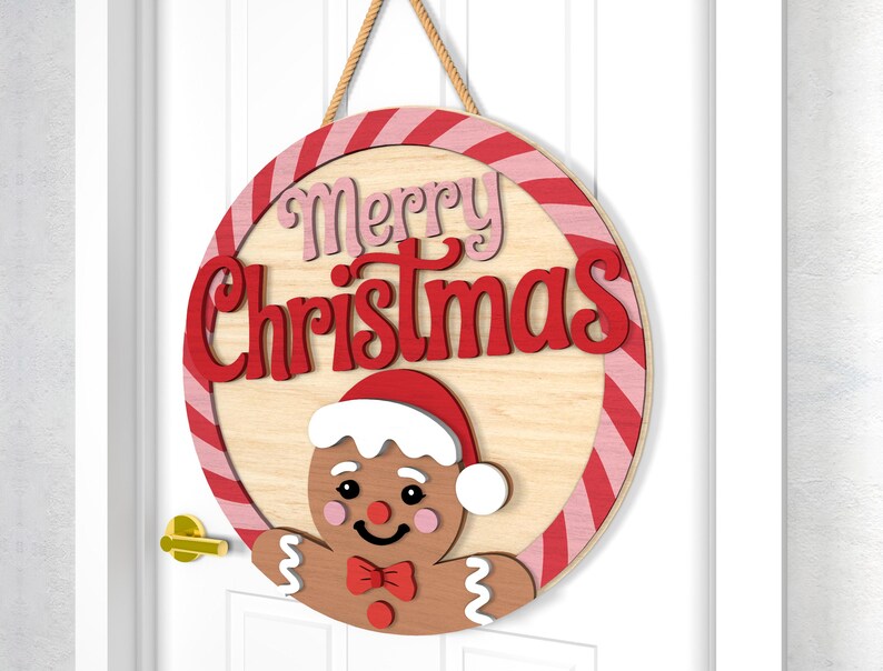 Christmas Door Sign SVG, Gingerbread Welcome Round Sign & Cute Xmas ...