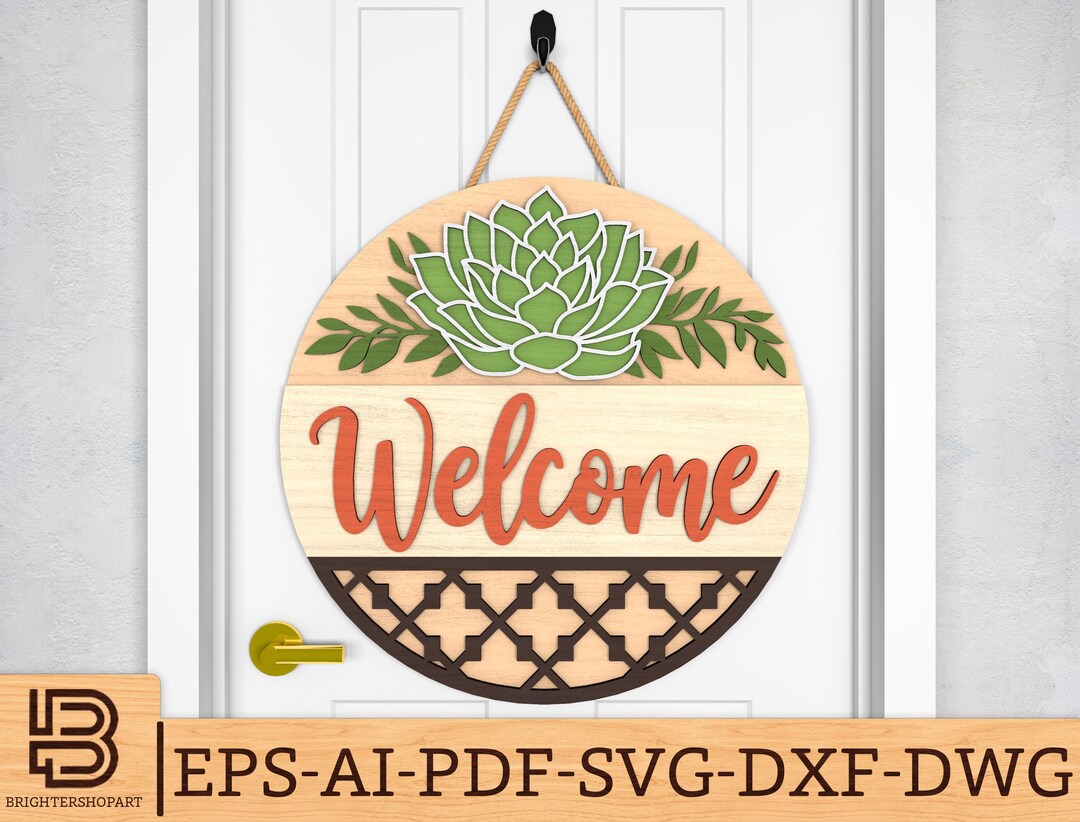 Succulent Welcome Sign SVG, Cactus Round Sign Svg, Succulent Door ...