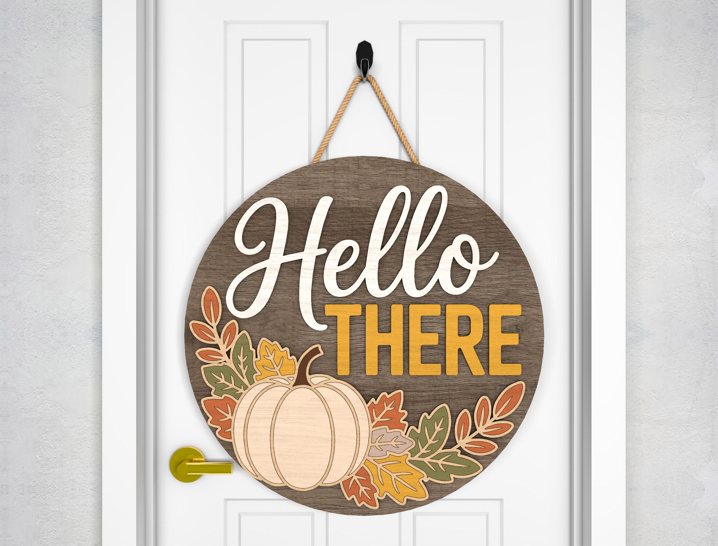 Fall Pumpkin Door Sign SVG, Hello Fall & Hello There Layered Round Sign ...