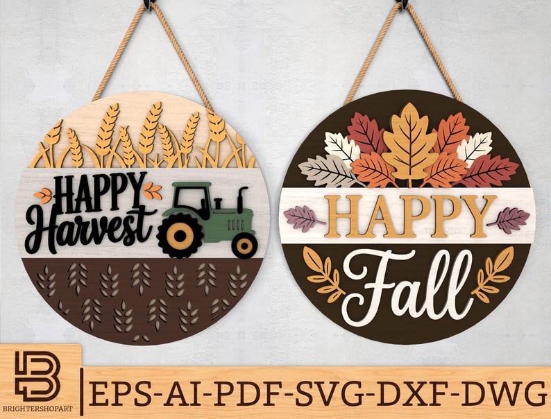 Happy Harvest Fall Sign SVG, Tractor and Wheat Farm Door Hanger Svg ...