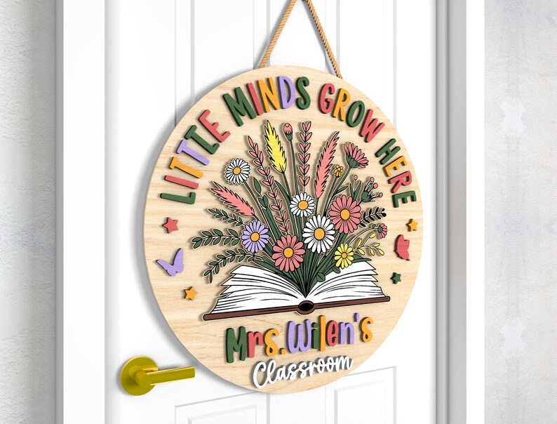 Little Minds Grow Here Floral Teacher Door Hanger Laser Cut File ...