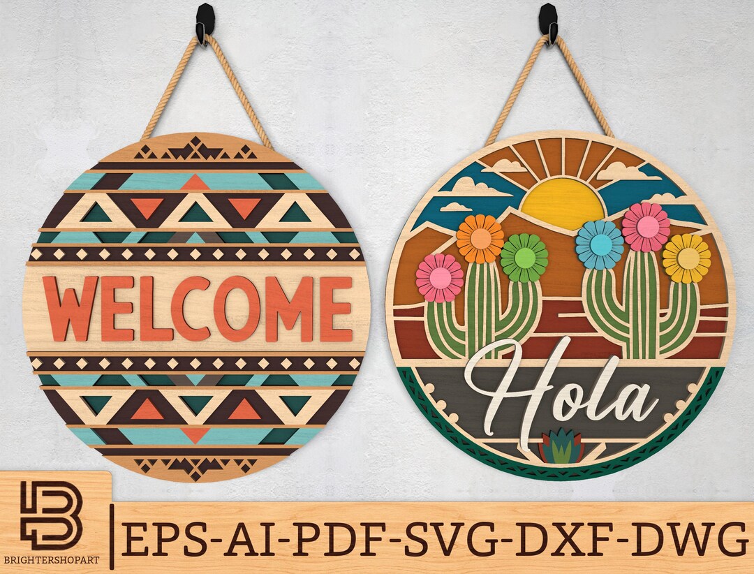 Western Welcome Sign SVG, Hola Cactus Round Sign Svg, Western Aztec ...