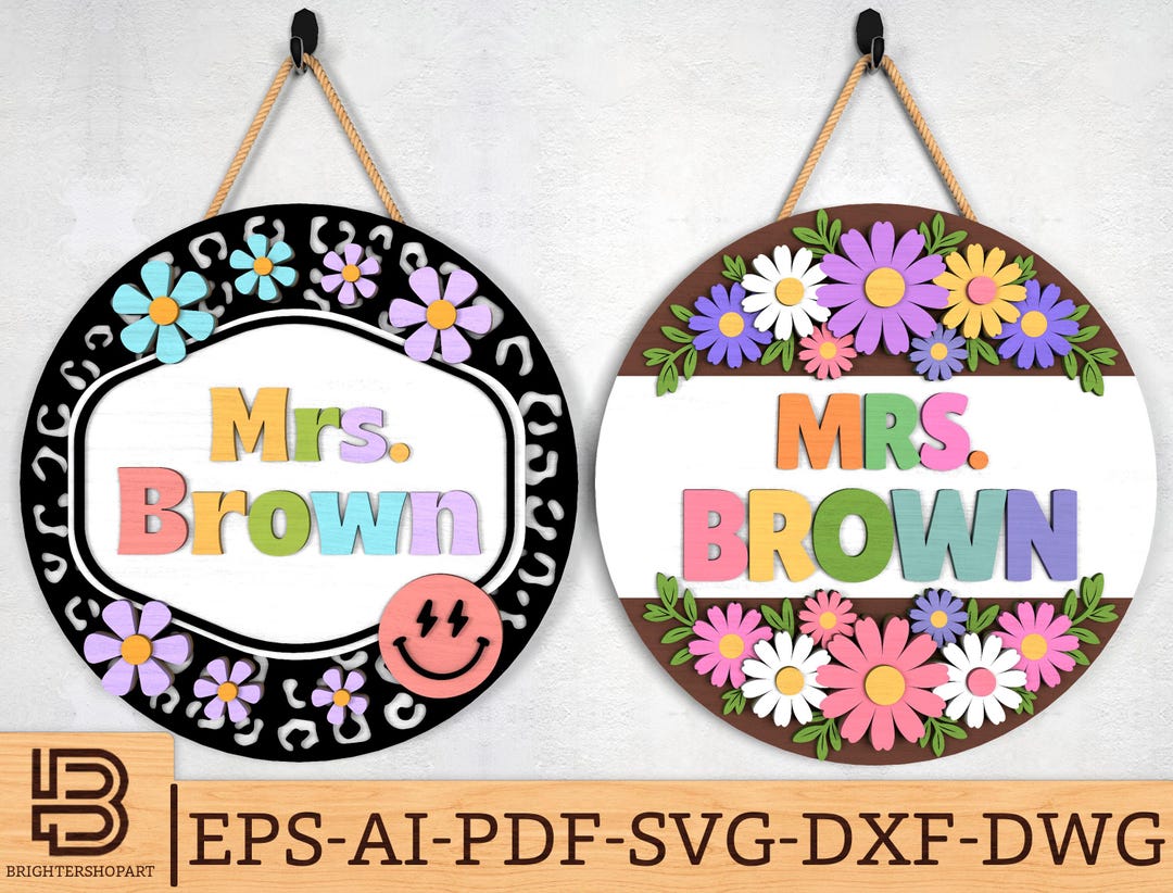 Personalized Teacher Name Sign SVG, Cute Classroom Round Door Sign With ...