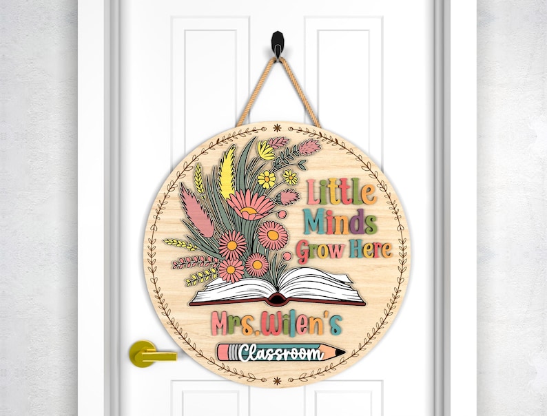 Little Minds Grow Here Floral Teacher Door Hanger Laser Cut File ...