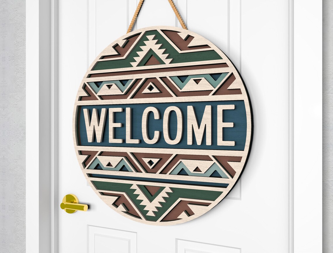 Western Welcome Sign SVG, Aztec Round Sign Svg, Western Tribal Door ...