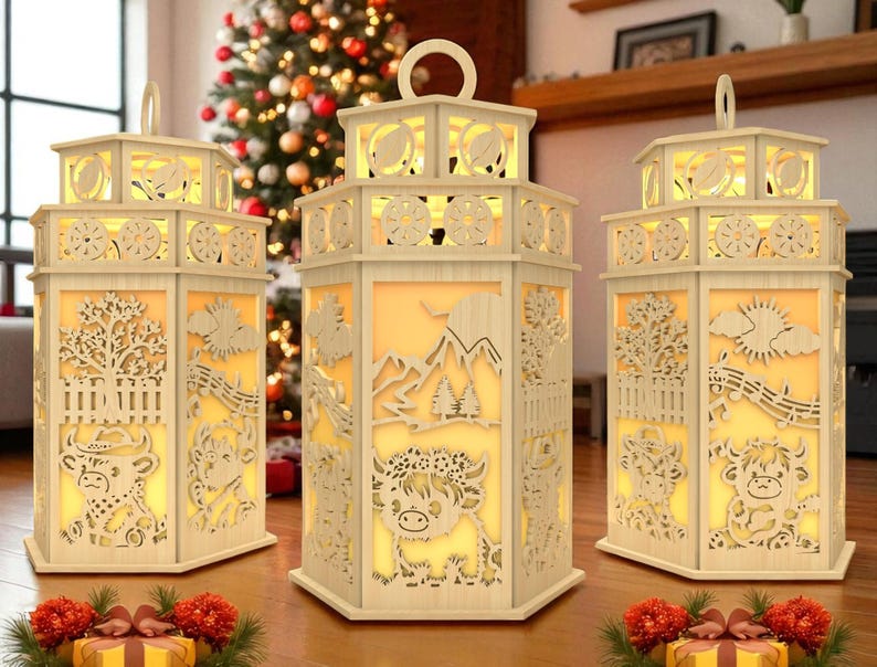 DIY Christmas Cow Lantern Laser Cut File Svg, Glowforge SVG With ...